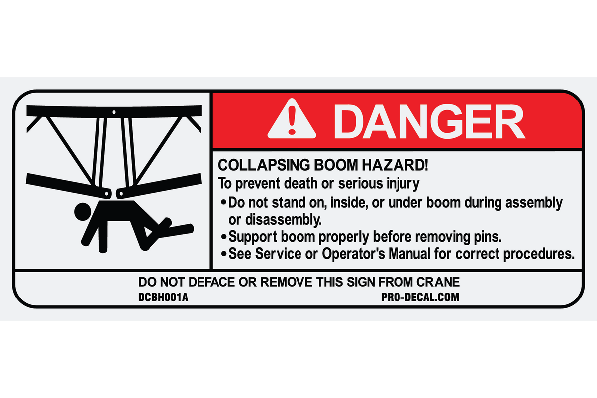 Pro Decal - Warning Decals | Danger Collapsing Boom Hazard